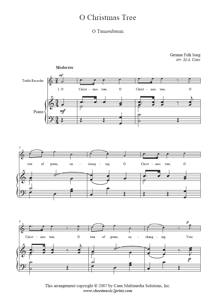 O Christmas Tree - Treble Recorder – Sheetmusic2print