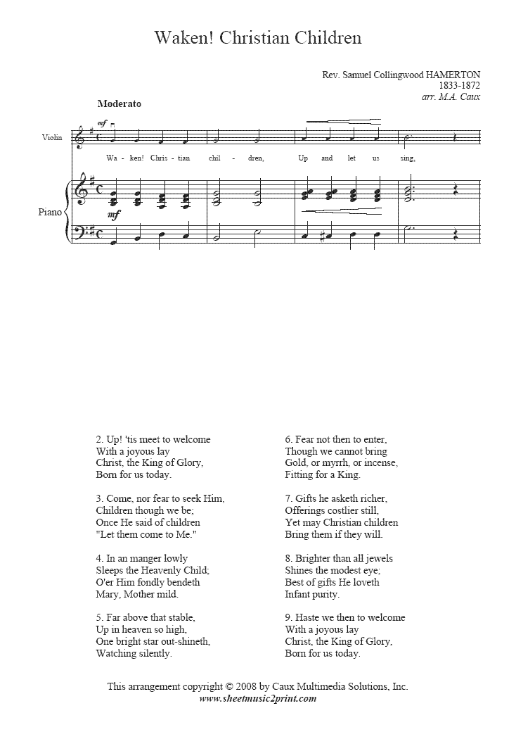 Waken! Christian Children - Violin – Sheetmusic2print