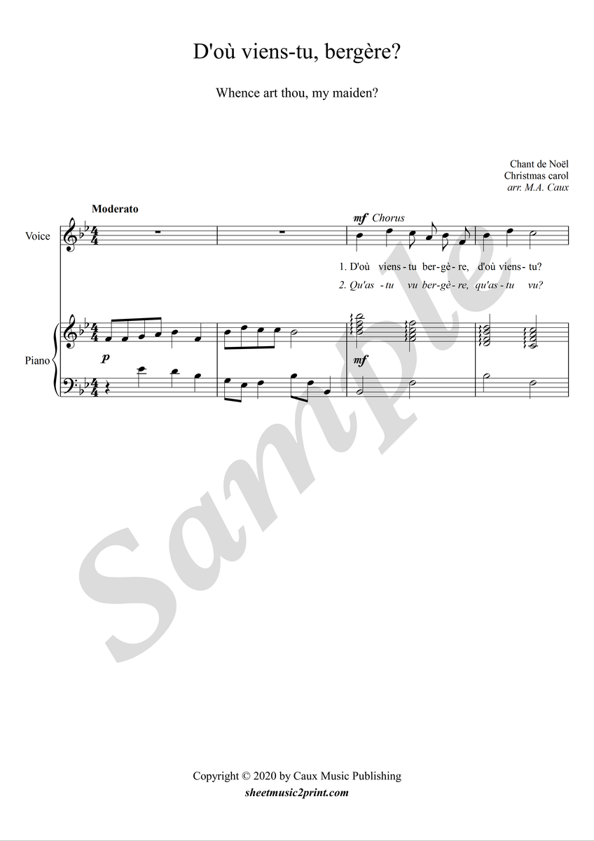 D'où viens-tu bergère - B flat Major – Sheetmusic2print