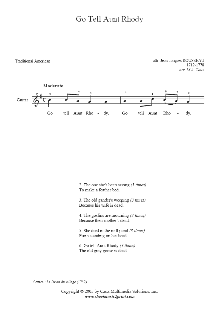 Go Tell Aunt Rhody - Guitar – Sheetmusic2print