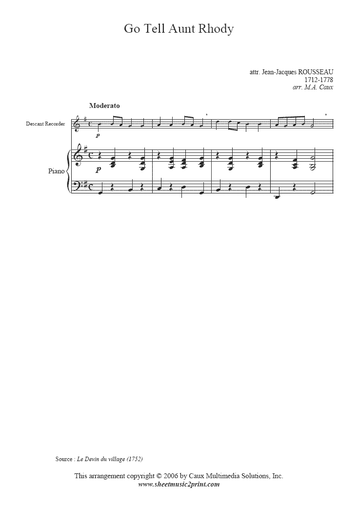 Go Tell Aunt Rhody - Descant Recorder – Sheetmusic2print