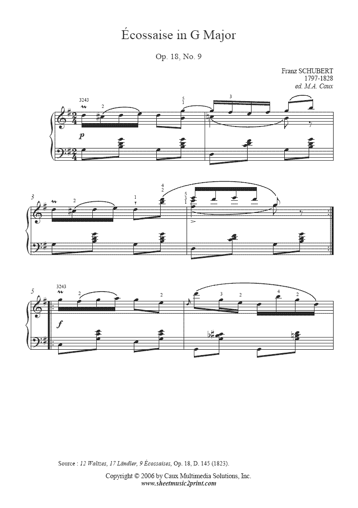 Schubert : Ecossaise D 145, No. 9 – Sheetmusic2print