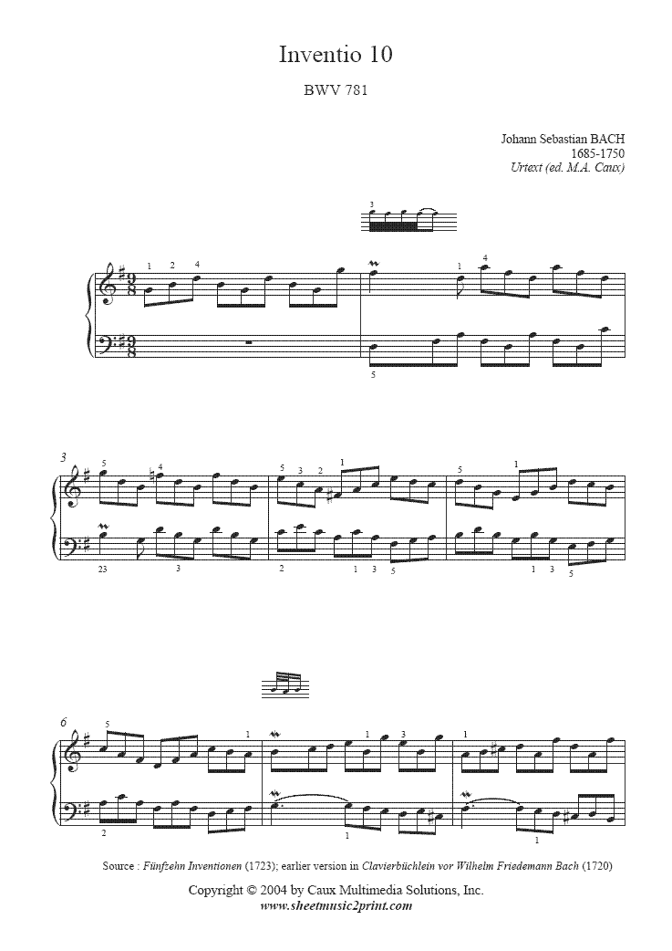 Bach : Invention 10, BWV 781 – Sheetmusic2print