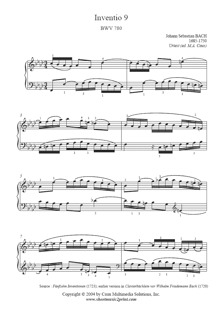 Bach : Invention 9, BWV 780 – Sheetmusic2print