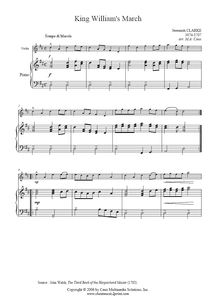Clarke : King William's March – Sheetmusic2print