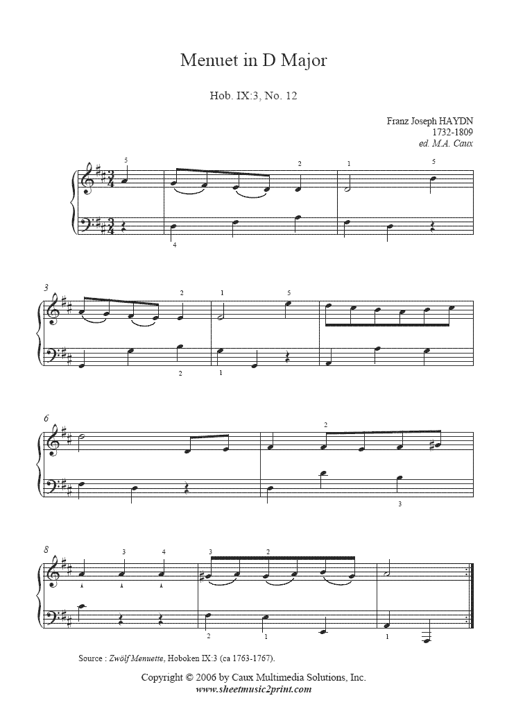 Haydn : Menuet Hob. IX:3, No. 12 – Sheetmusic2print
