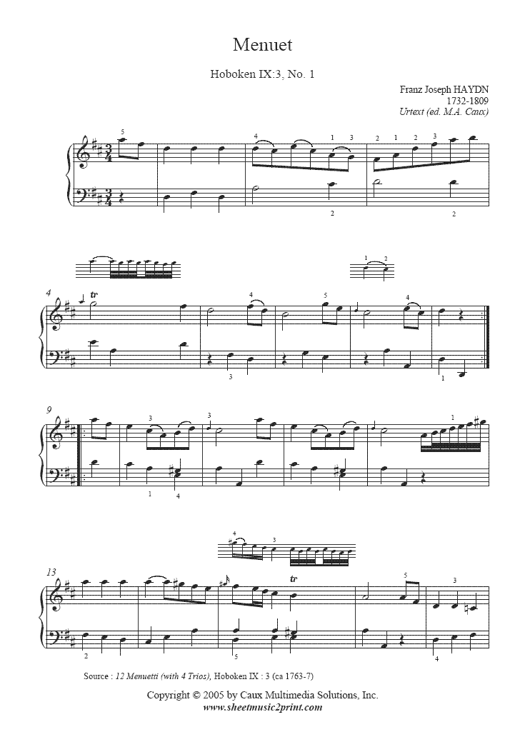 Haydn : Menuet Hob. IX:3, No. 1 – Sheetmusic2print