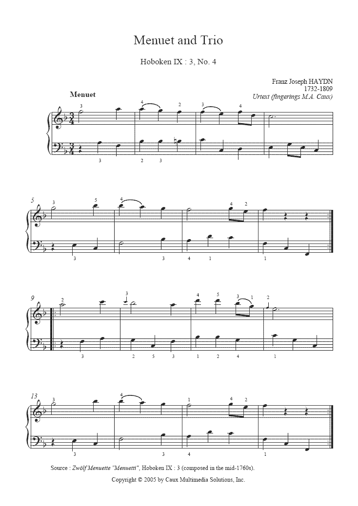 Haydn : Menuet Hob. IX:3, No. 4 – Sheetmusic2print