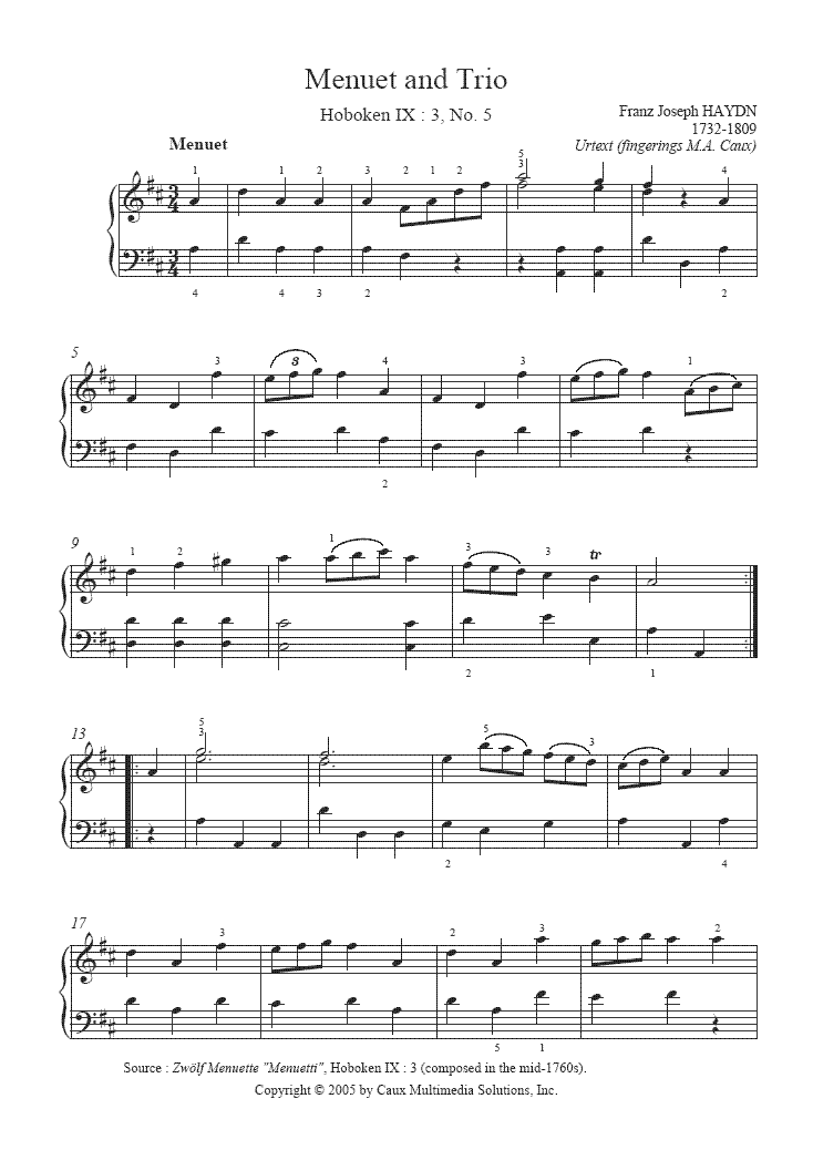 Haydn : Menuet Hob. IX:3, No. 5 – Sheetmusic2print