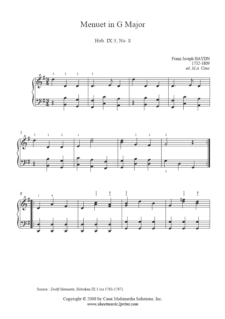 Haydn : Menuet Hob. IX:3, No. 8 – Sheetmusic2print