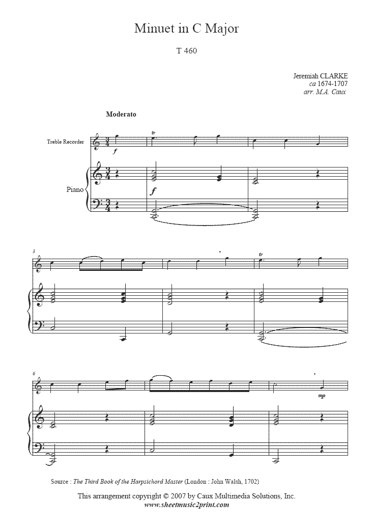 Clarke : Minuet T 460 - Treble Recorder – Sheetmusic2print