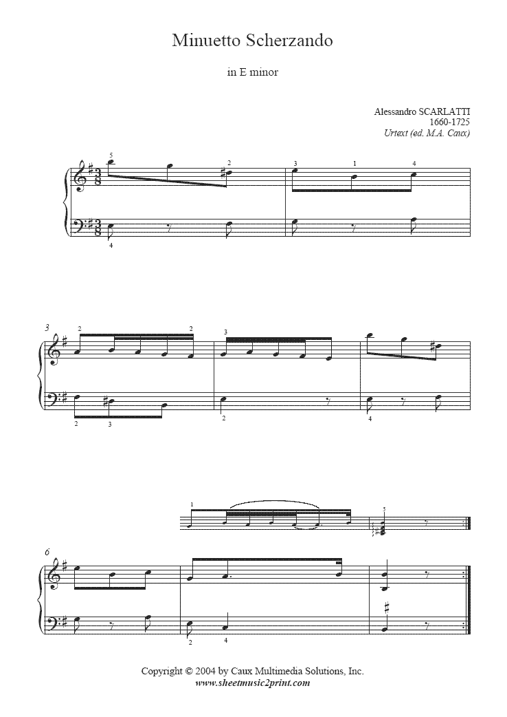 Scarlatti : Minuetto Scherzando in E minor – Sheetmusic2print