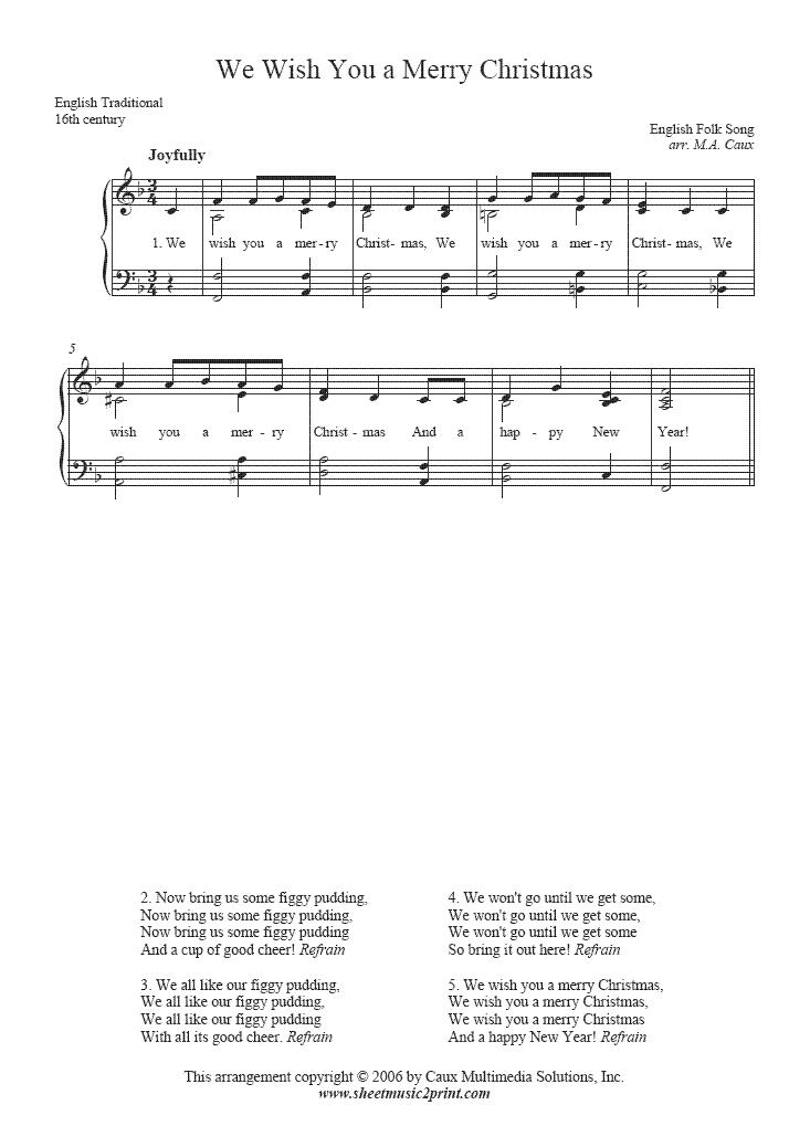 We Wish You A Merry Christmas – Sheetmusic2print