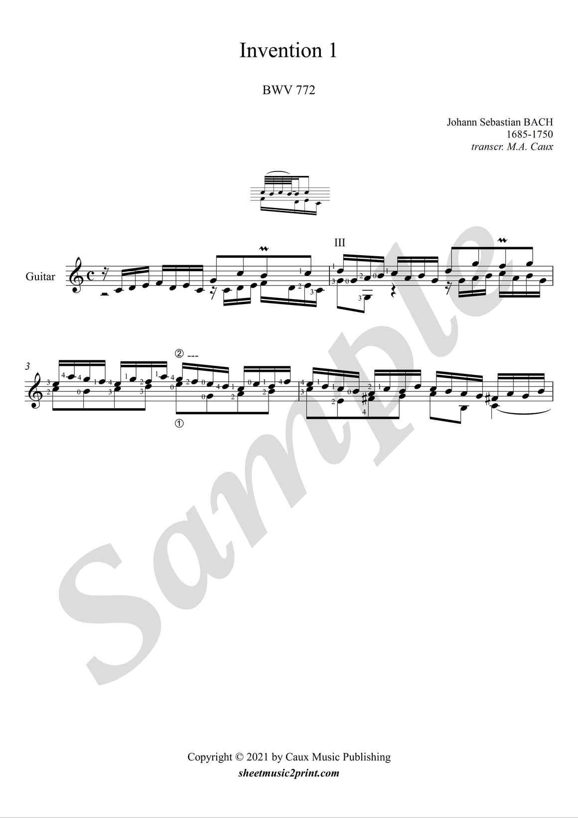 Bach : Invention no. 1 in C Major, BWV 772 - Guitar – Sheetmusic2print